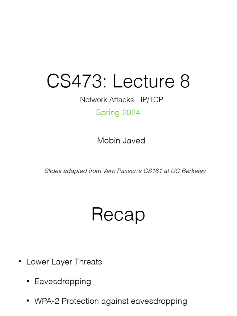 Lec8 NetworkAttacks IP TCP | PDF | Transmission Control Protocol | Domain Name System
