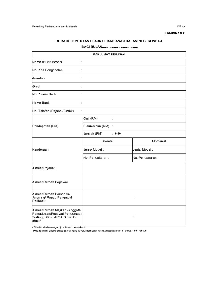 Borang Tuntutan Elaun Perjalanan - Kemaskini 01.01.2024 | PDF