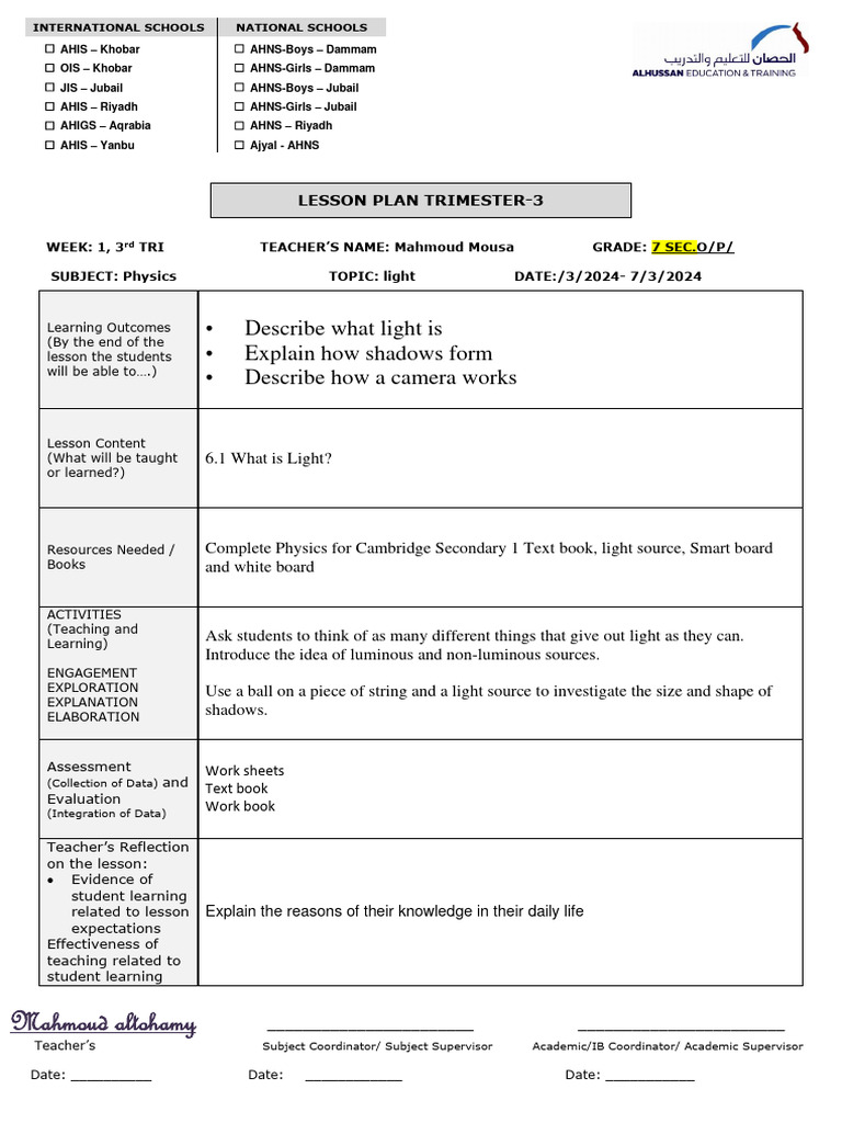 Lesson Plans - 7 (Week 1) | PDF | Teachers | Lesson Plan