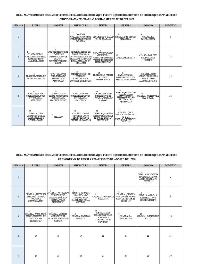 CRONOGRAMA DE CHARLAS | PDF | Pandemia