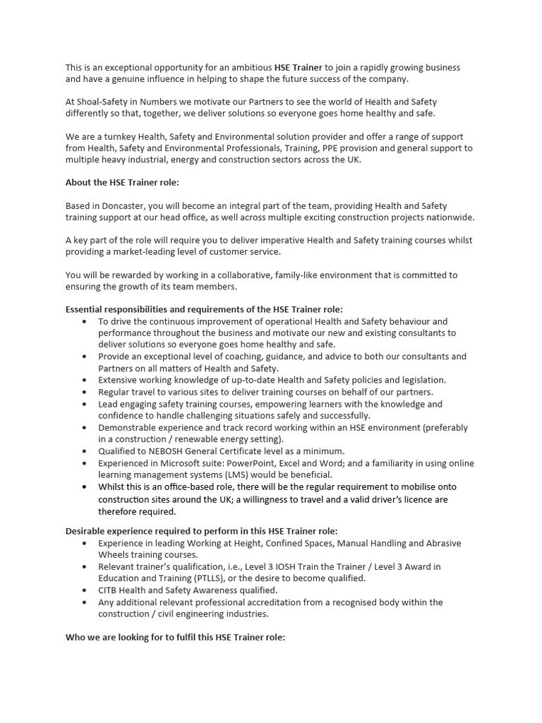 HSE Trainer | PDF | Occupational Safety And Health | Experience