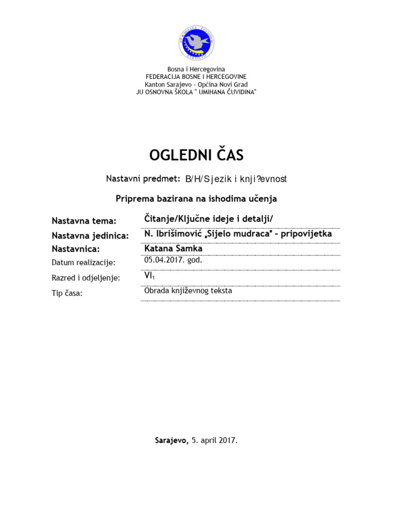 OBRAZAC ZA OGLEDNI CAS Za Nastavnike | PDF