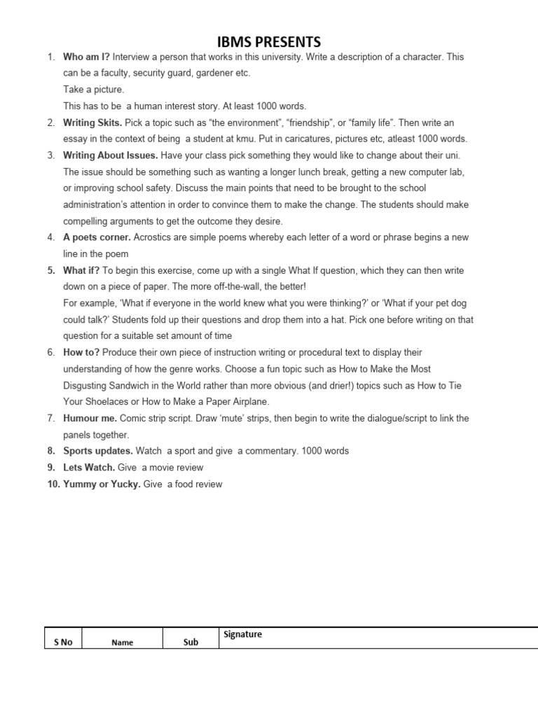 Creative Writing Assignments Overview | PDF | Essays