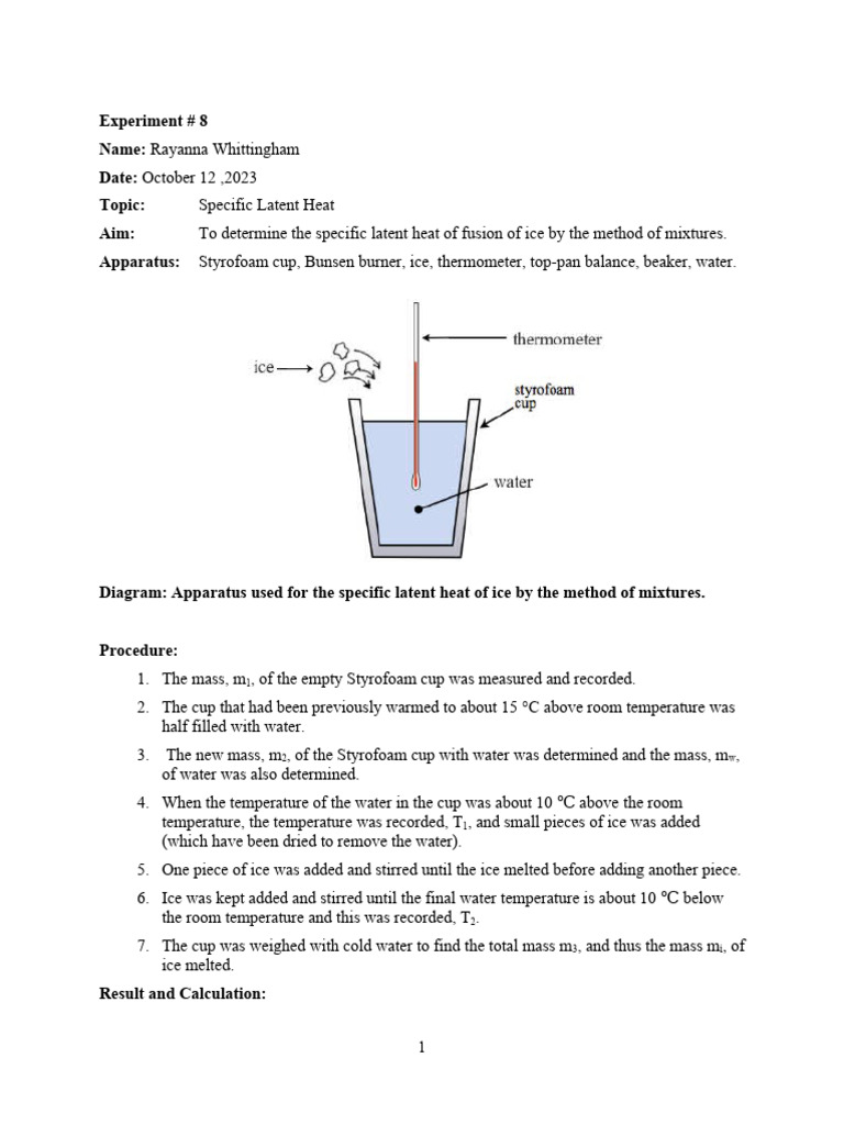 CSEC Physics Expt. 8. Latent Heat | PDF | Heat | Ice CSEC Physics Expt. 8. Latent Heat | PDF | Heat | Ice
