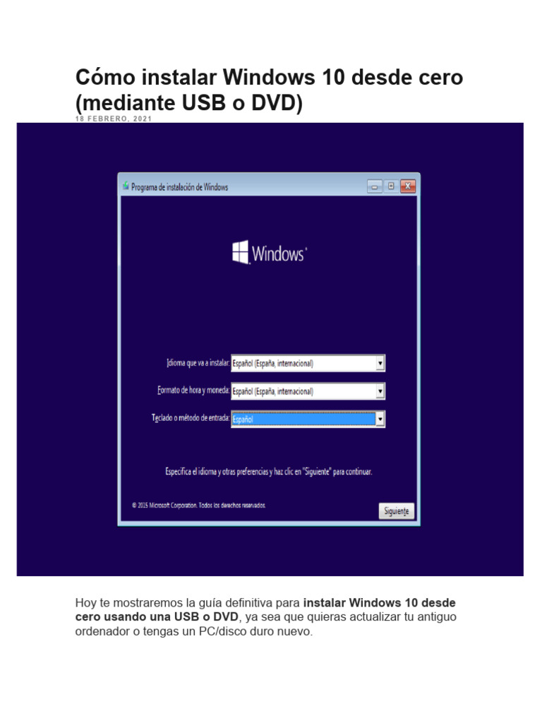 Cómo Instalar Windows 10 Desde Cero | PDF