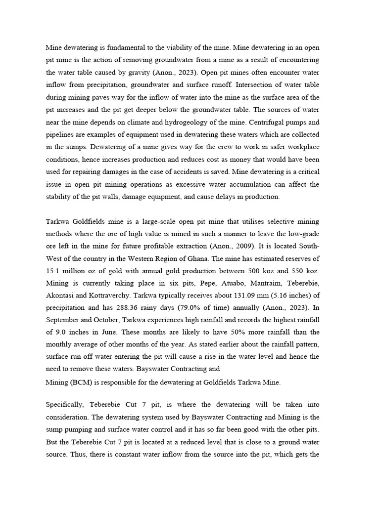 Mine Dewatering Is Fundamental To The Viability of The Mine | PDF ...