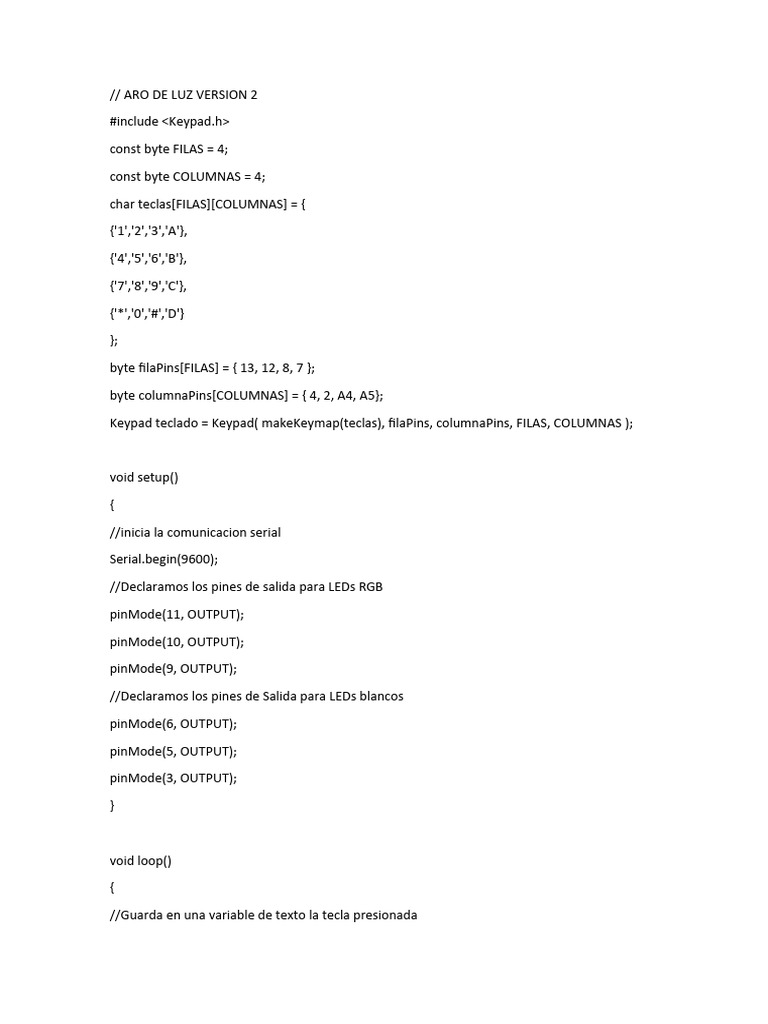 ARO DE LUZ VERSION 2 Codigo | PDF | Programación de computadoras | Ingeniería de software
