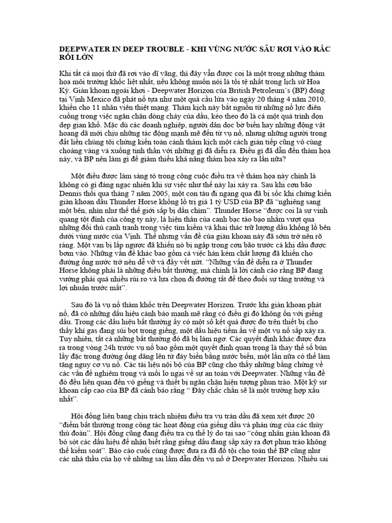 Deepwater Horizon Oil Spill Analysis | PDF