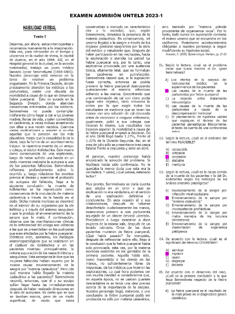 Examen Admisión Untels 2023-1 | PDF