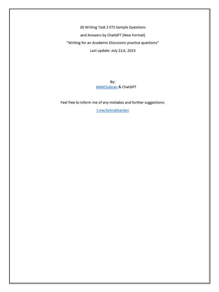 Writing Task 2 New Format ETS Sample Questions & Answers by Sohrab ...