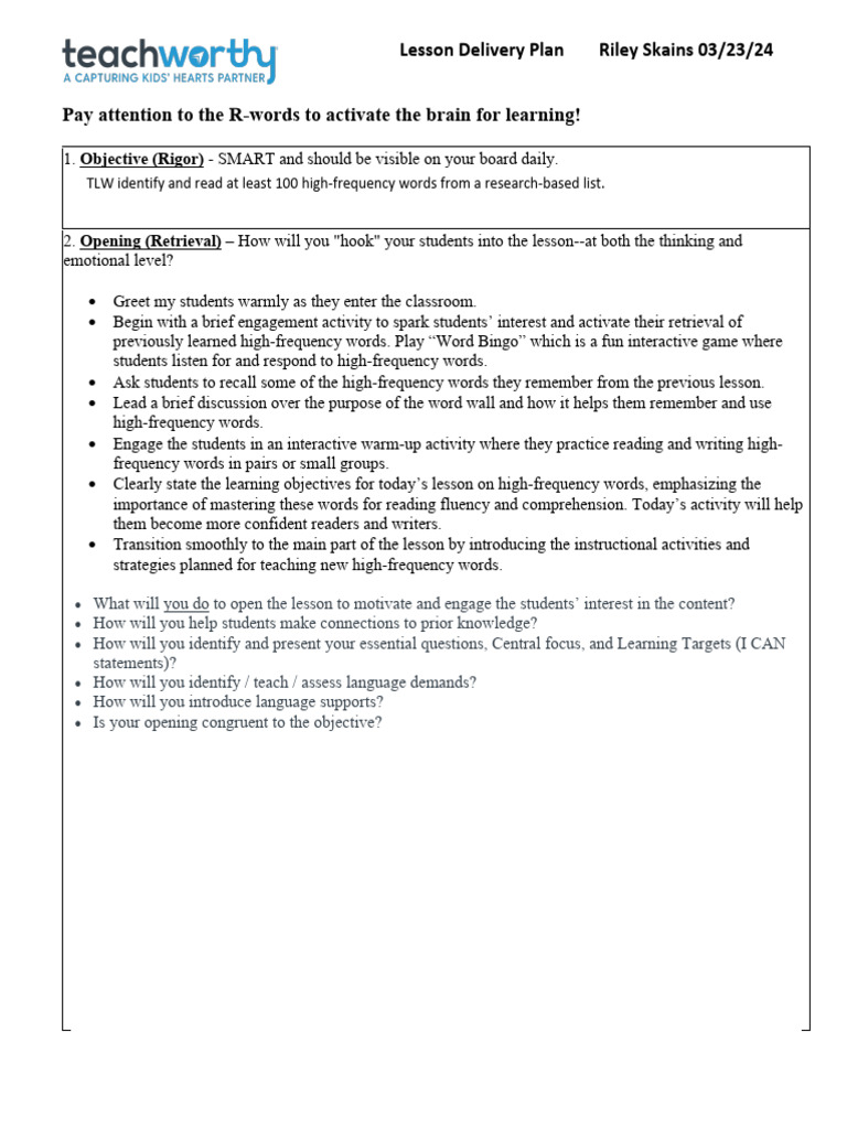 Delivery Plan | PDF | Reading Comprehension | Cognitive Psychology