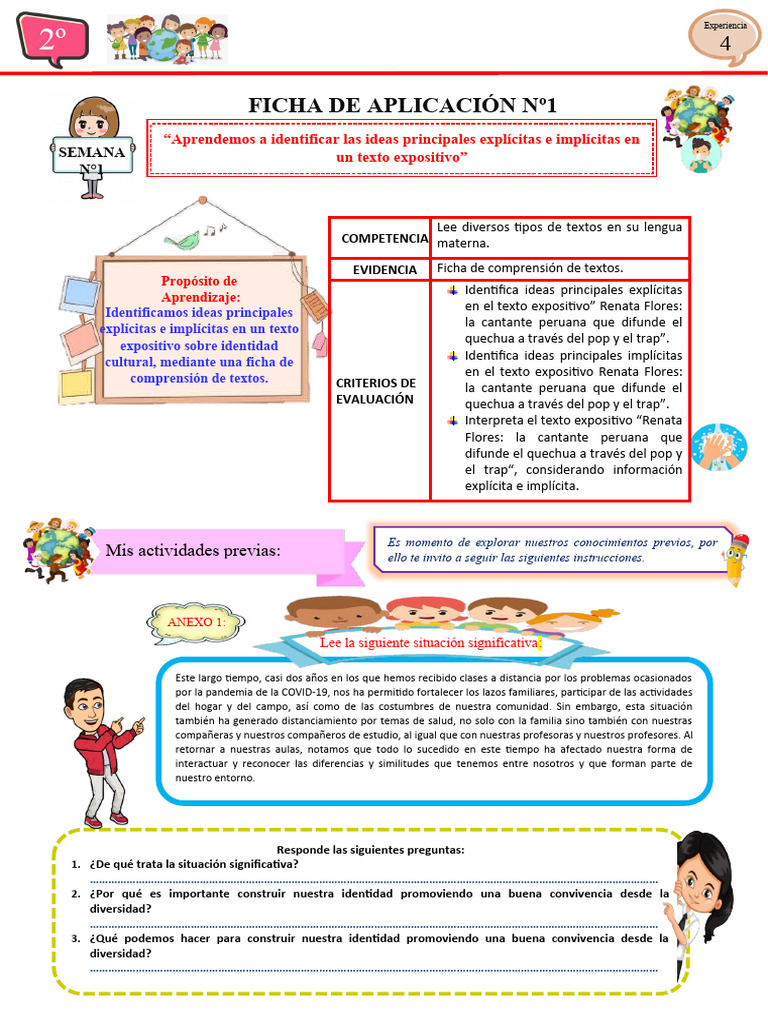 1° Ficha de Aplicación-Sesión1-Sem.1-Exp.3-Comunicación | PDF | Evaluación | Inferencia
