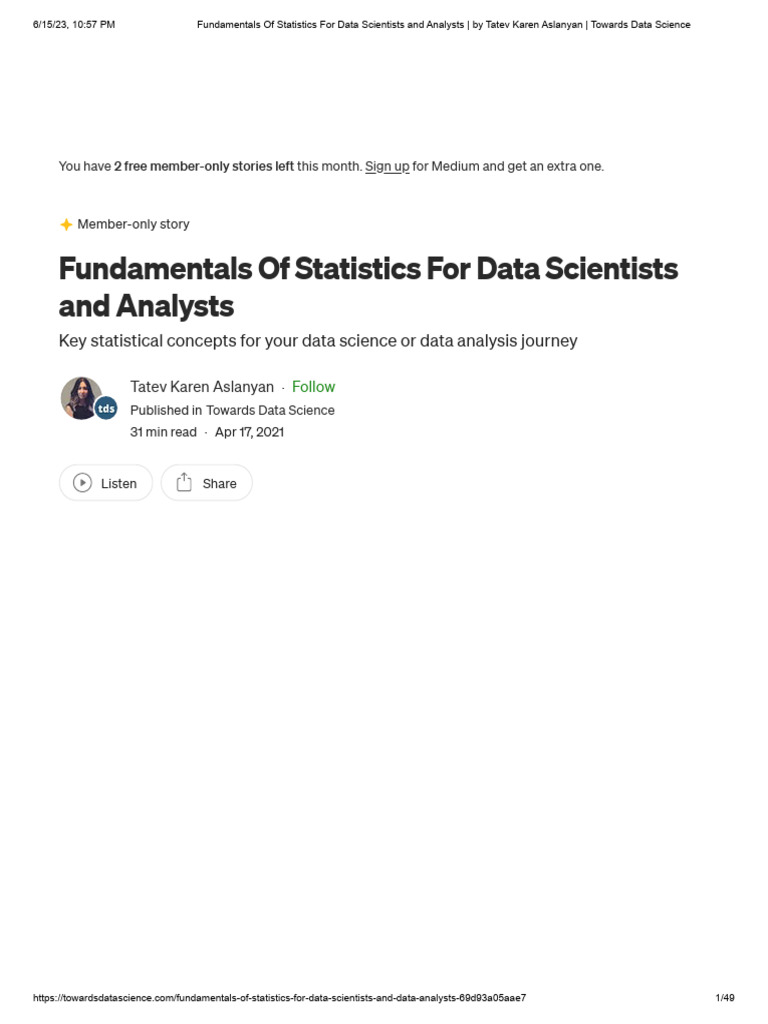 Fundamentals Of Statistics For Data Scientists And Analysts By Tatev Karen Aslanyan Towards