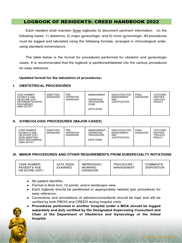 Logbook of Residents | PDF | Obstetrics And Gynaecology | Medical Diagnosis