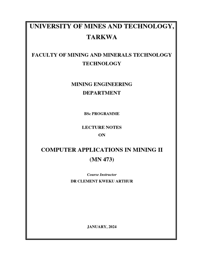 Computer Application in Mining Ii Part 1 | PDF | Acceleration | Loader (Equipment)