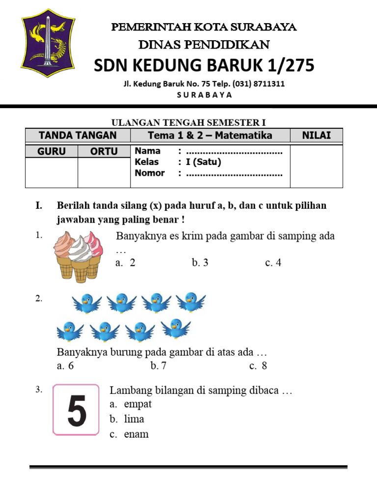 S1 Kelas 1 PTS Mat | PDF