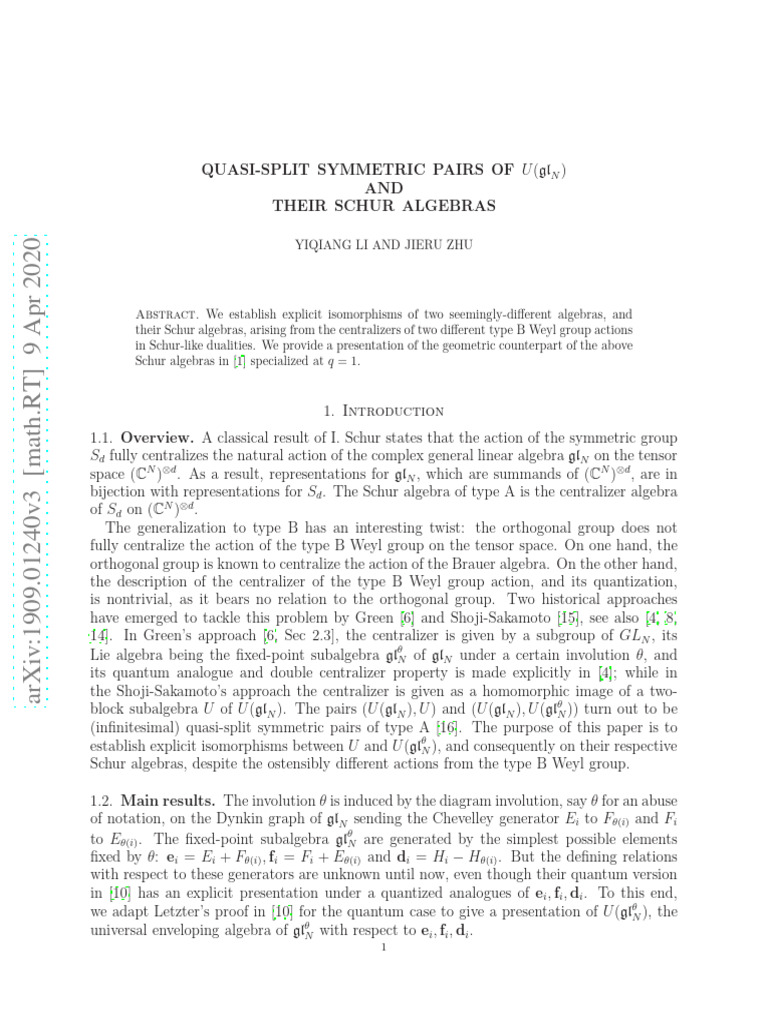 Li - Schur Algebras of Quasi-Split Coideals | PDF | Group (Mathematics ...