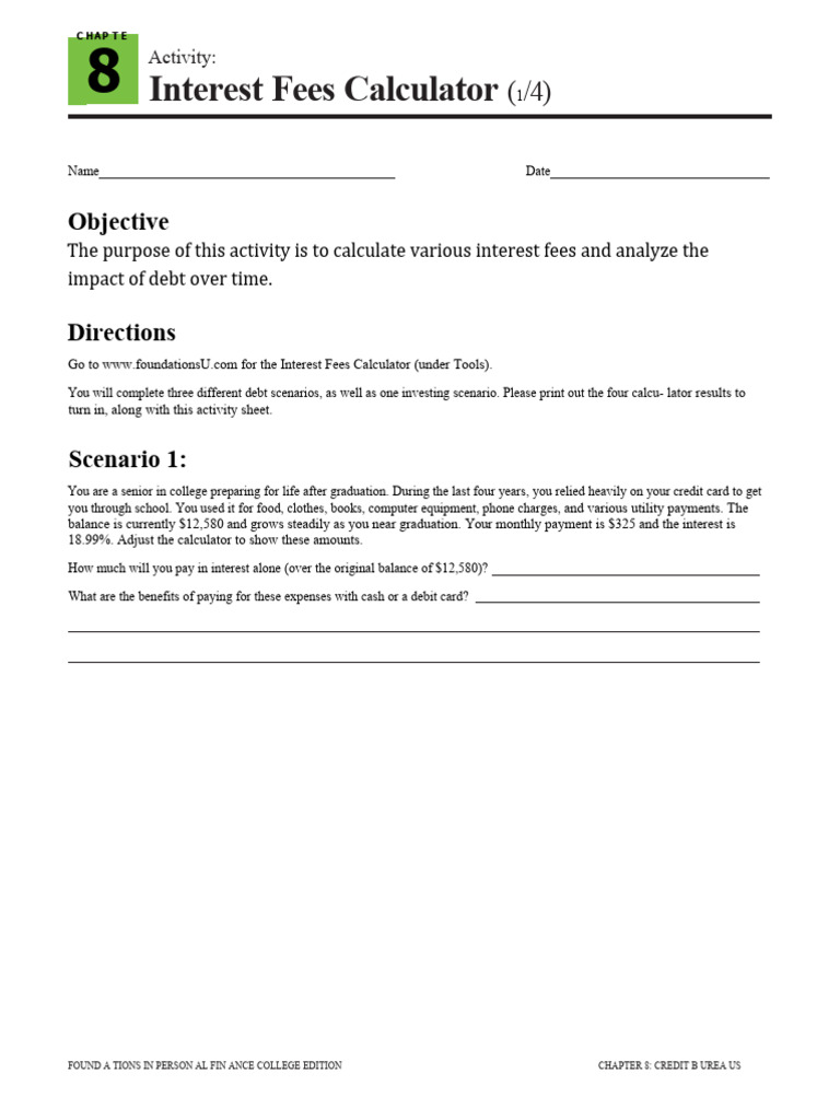CH 8 Interest Fees Student Activity | PDF | Interest | Credit Card