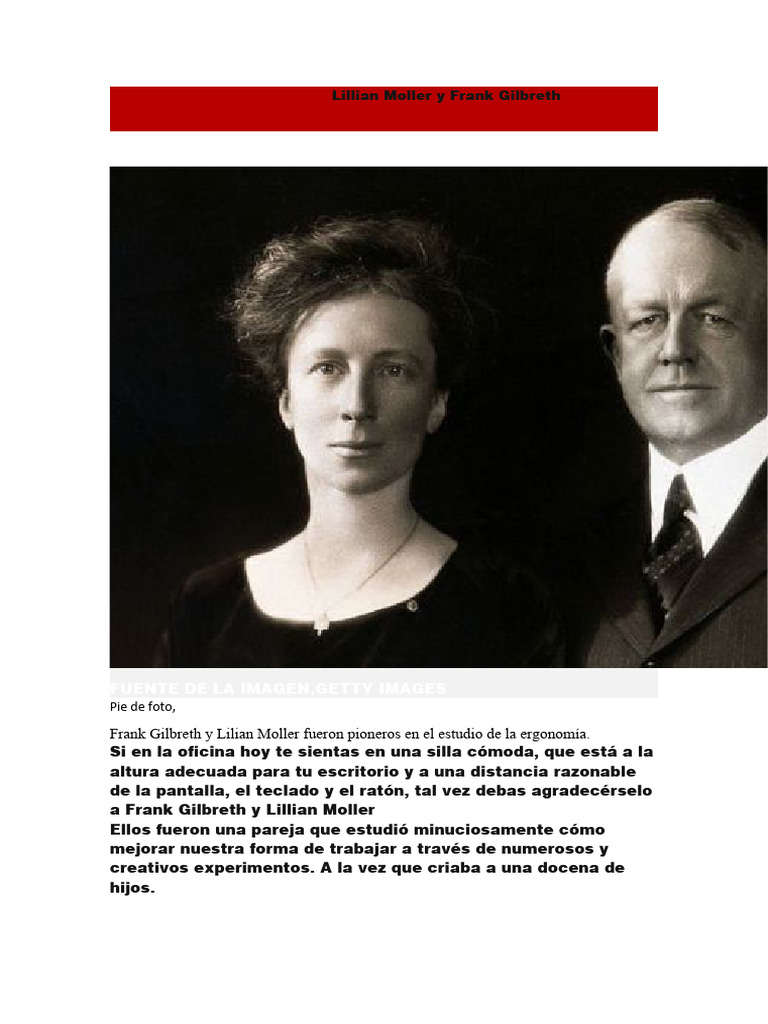 Frank y Lillian Gilbreth: Pioneros en Ergonomía | PDF | Factores ...
