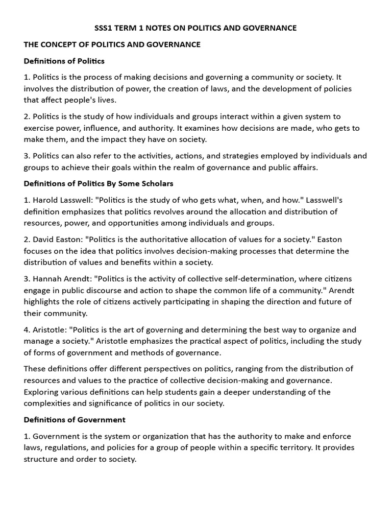 Politics and Governance: Key Concepts Explained | PDF | Socialism ...