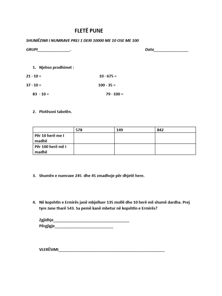 Fletë Pune Matematikë | PDF