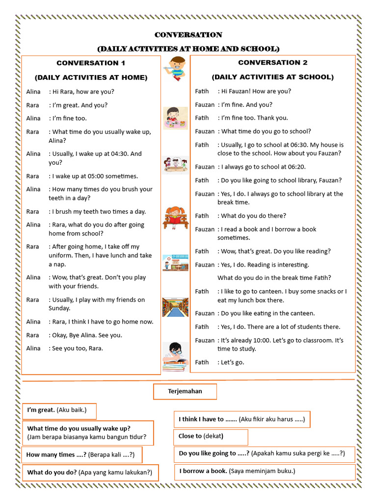 Conversation Daily Activities at Home and School | PDF