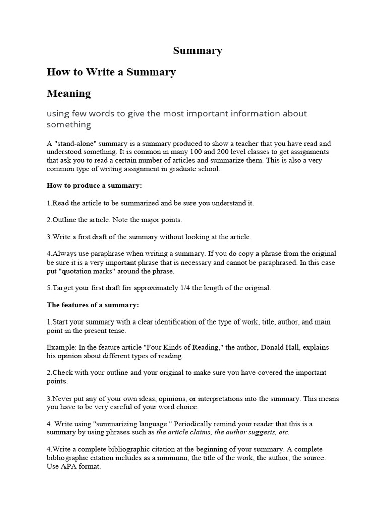 Summary Writing | PDF