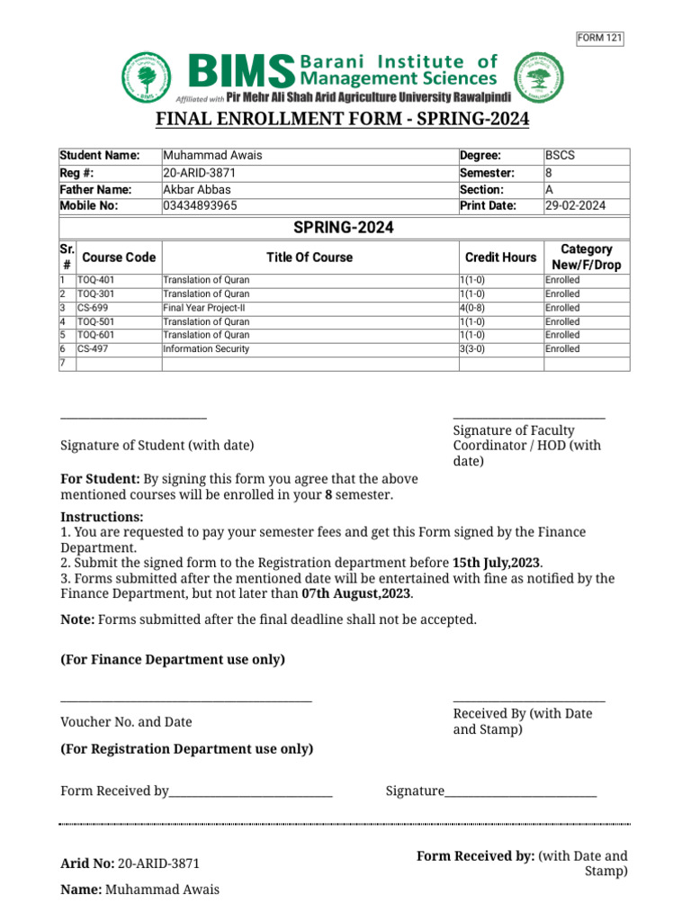 Enrollment Print | PDF