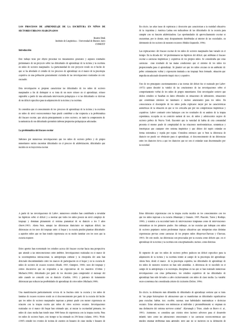 Diuk, B. La Problemática Del Fracaso Escolar | PDF | Dislexia | Aprendizaje
