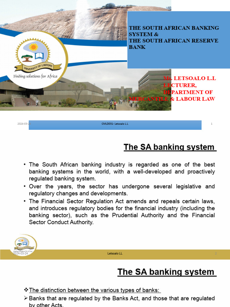 The SA Banking System and The SARB | PDF | Banks | Central Banks