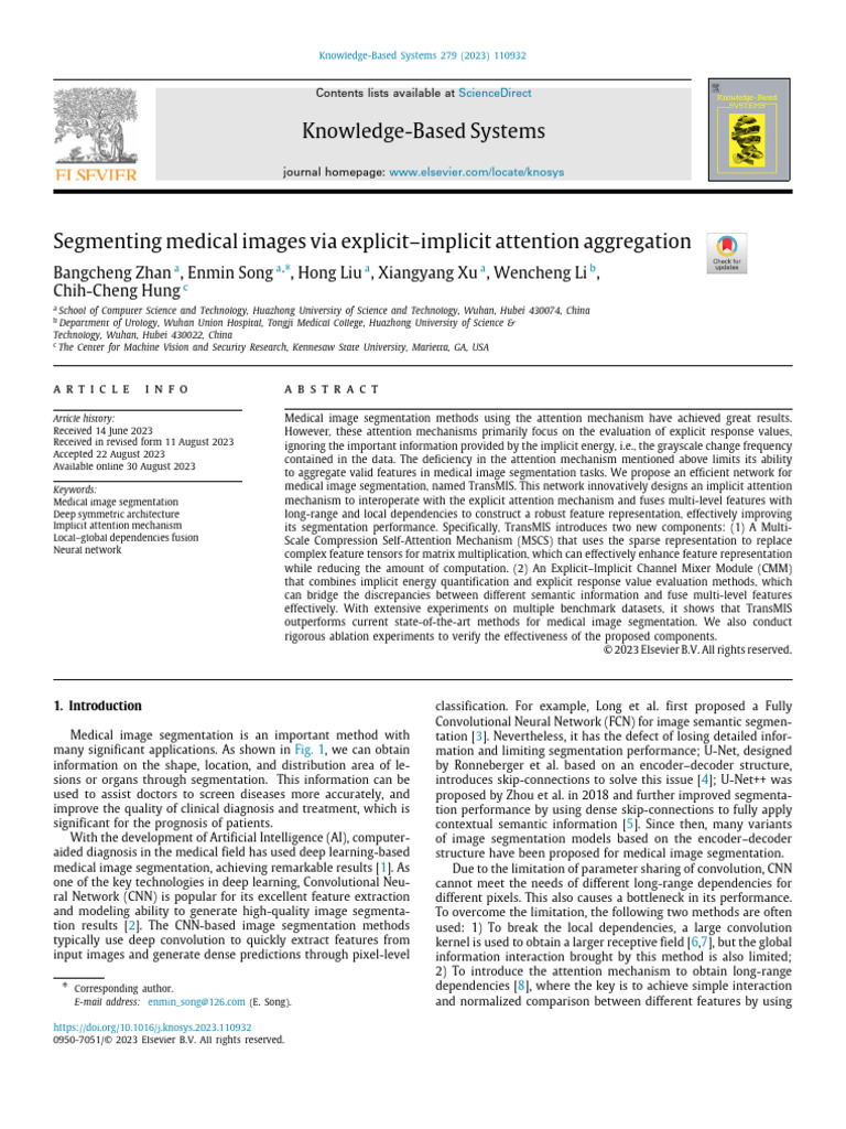 Segmenting Medical Images Via Explicit Implicit Atten - 2023 - Knowledge Based S | PDF