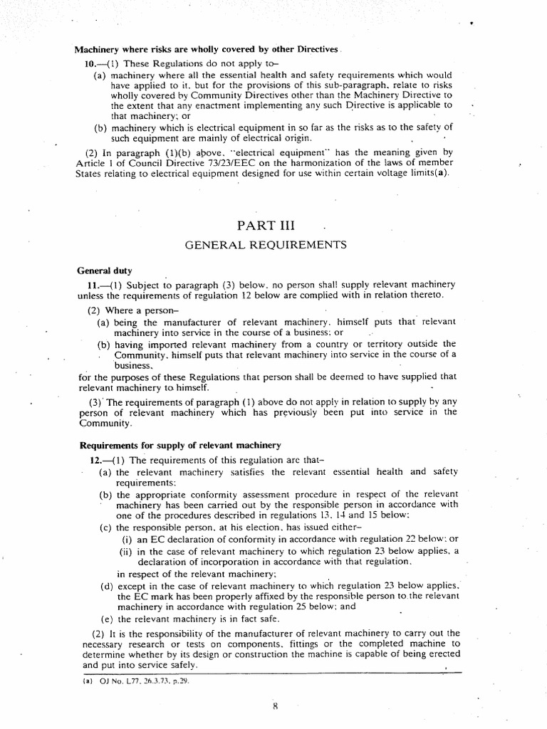 Extracts Supply of Machinery Directive | PDF