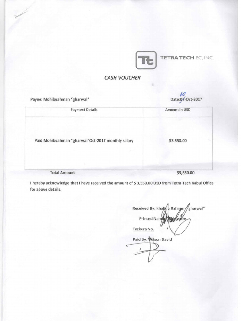 Salary Receipts As of Oct-2017 | PDF