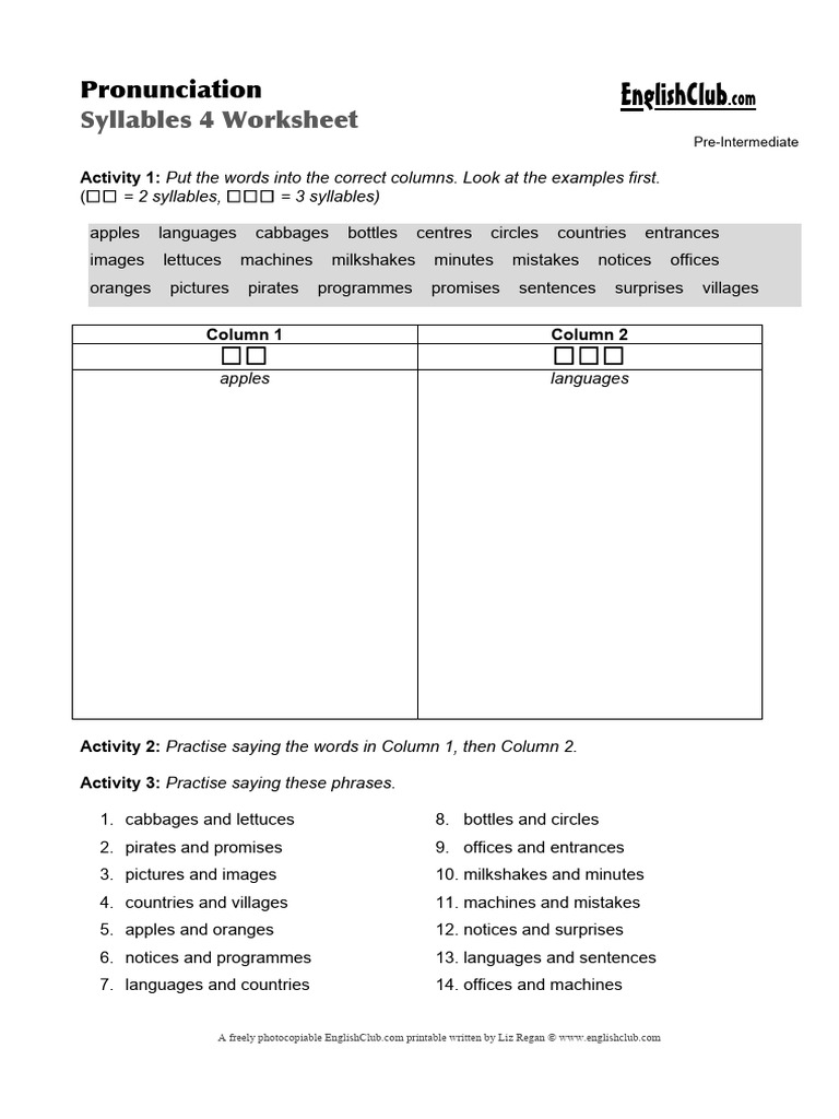 Syllables Exercise | PDF