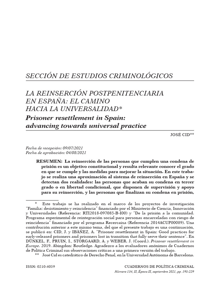 Cid - La Reinserción Postpenitenciaria en España.. El Camino Hacia La ... Cid - La Reinserción Postpenitenciaria en España.. El Camino Hacia La ...