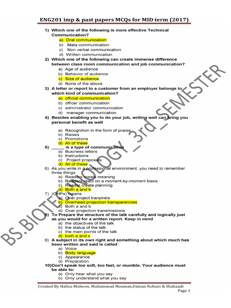 Eng201 Midterm Objective Notes Past Papers Solution | PDF Eng201 Midterm Objective Notes Past Papers Solution | PDF