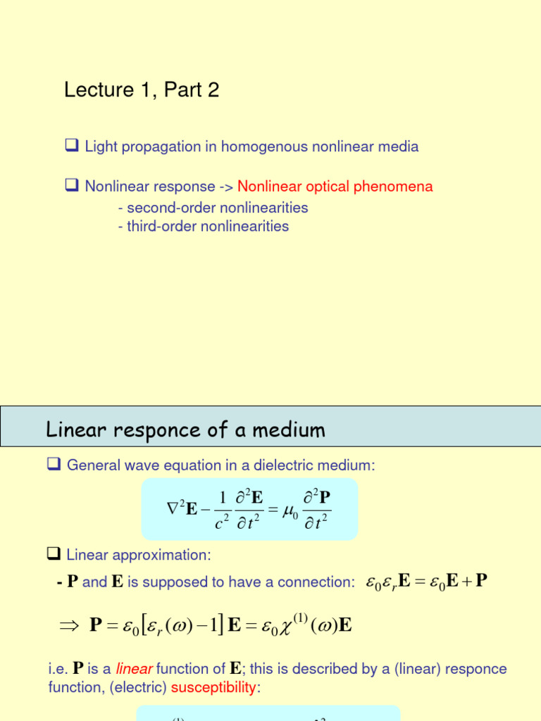 Lecture 1, Part 2 | PDF | Nonlinear Optics | Electromagnetic Radiation