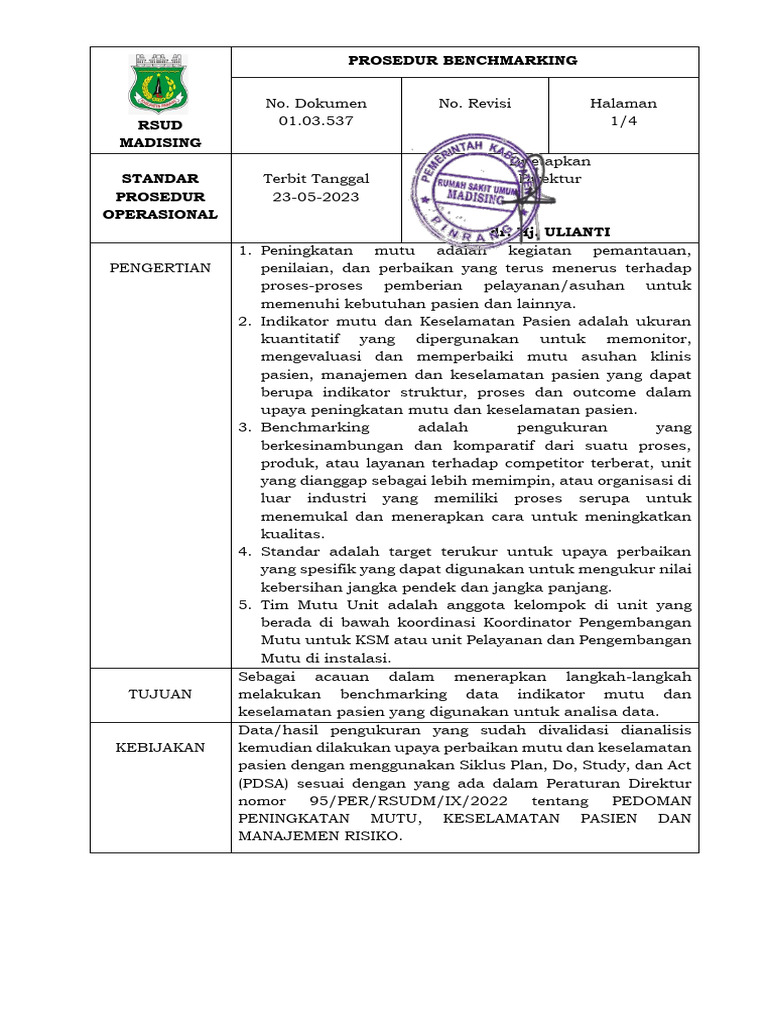 4 F SOP PROSEDUR BENCHMARKING1 | PDF