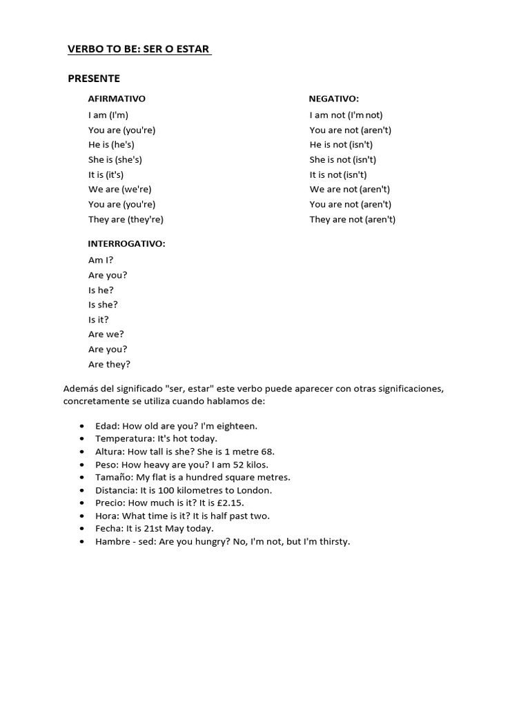 1 Verbo To Be Pdf