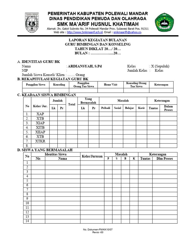 FM - KK10 - 07 Laporan Bulan BK | PDF