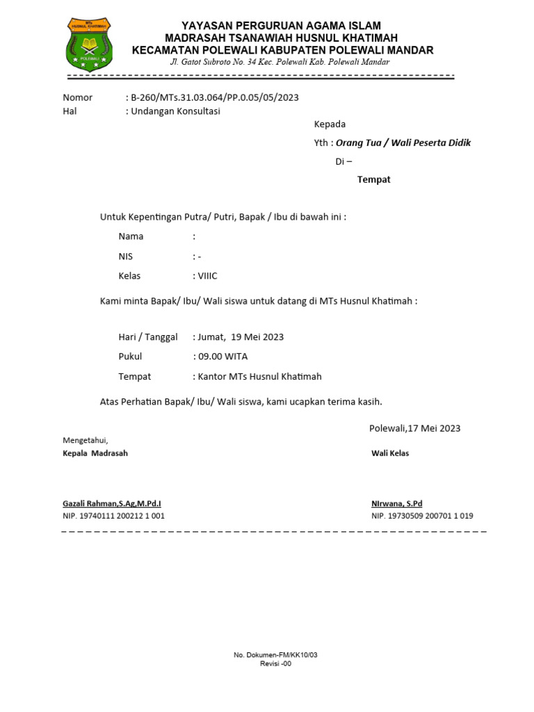 FM - KK10 - 03 Surat Panggilan Ortu | PDF