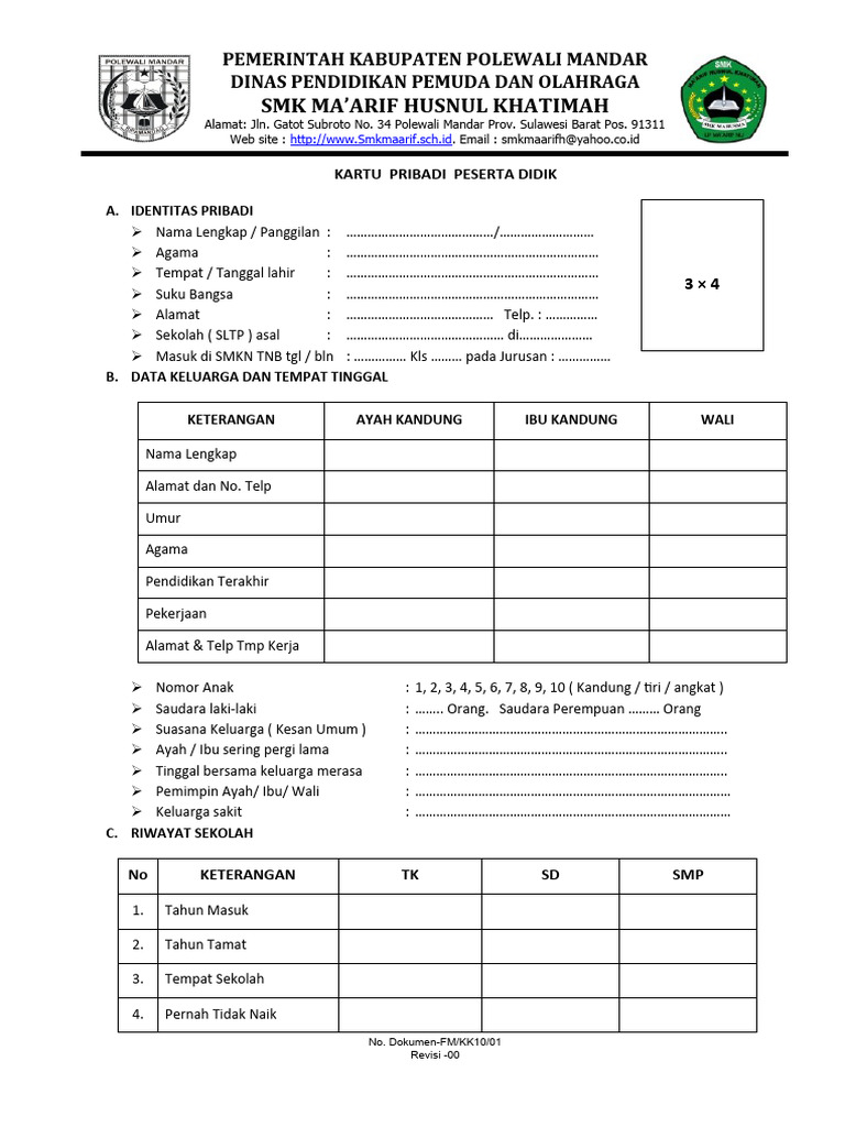 FM - KK10 - 01 Kartu Pribadi Siswa | PDF