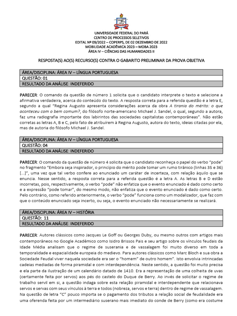 Moba - 2023 - Area Iv - Respostas - Recursos | PDF