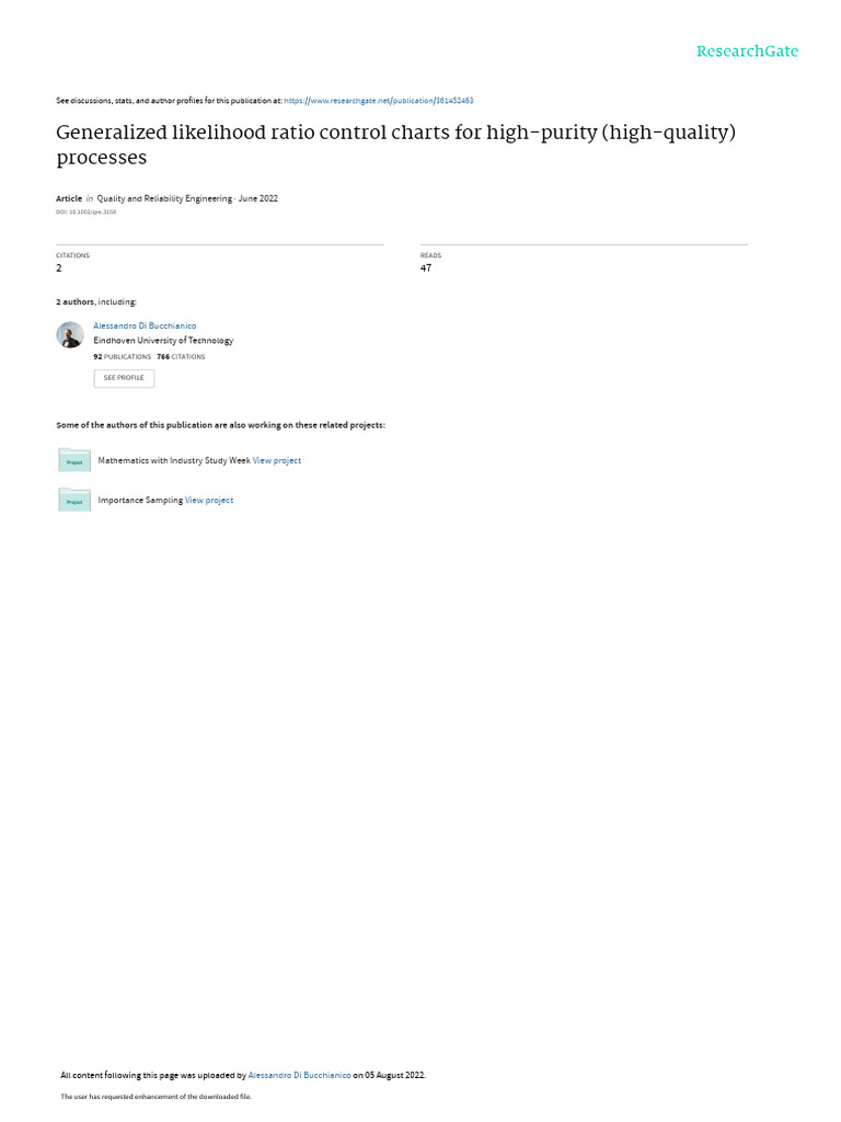 Generalized Likelihood Ratio Control Charts For High Purity (High Quality) Processes | PDF