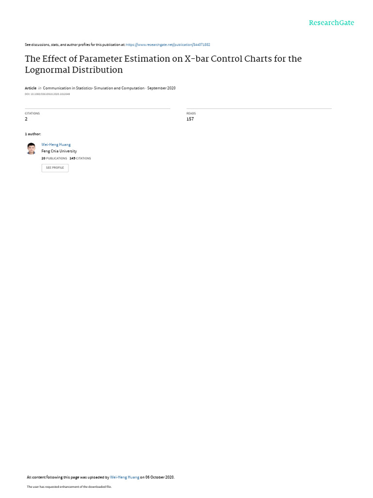 The Effect of Parameter Estimation On X-Bar Control Charts For The Lognormal Distribution | PDF ...