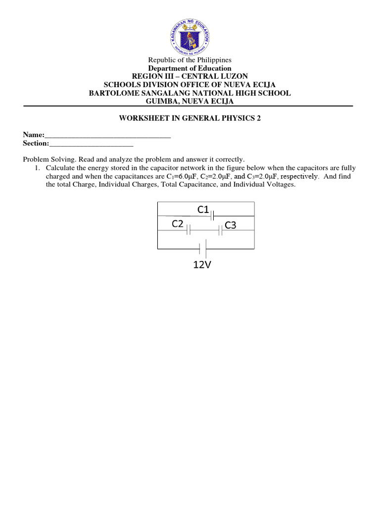 Worksheet in General Physics 2 | PDF | Capacitor | Electronic Engineering