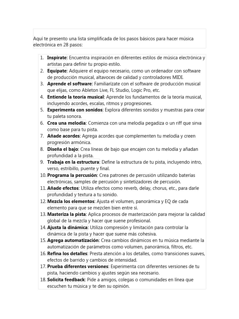 Aquí Te Presento Una Lista Simplificada de Los Pasos Básicos para Hacer Música Electrónica en 28 ...