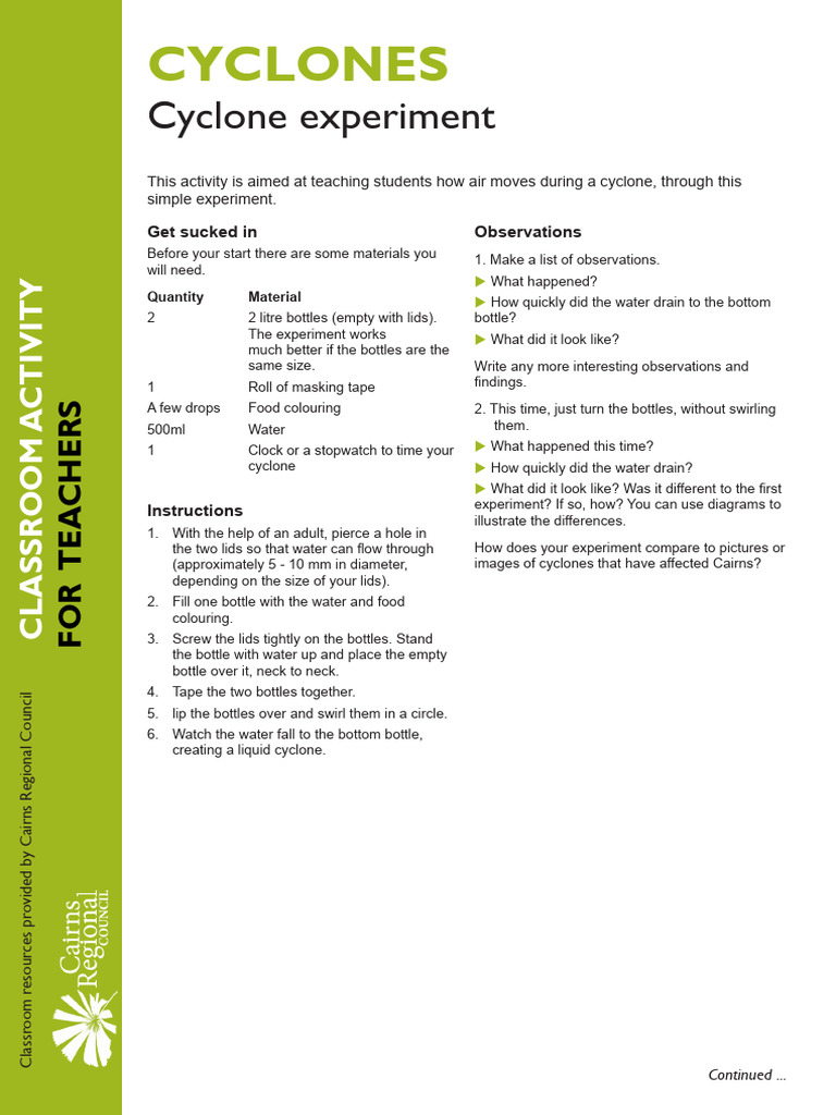 Cyclone Experiment for Classroom Learning | PDF | Science | Nature