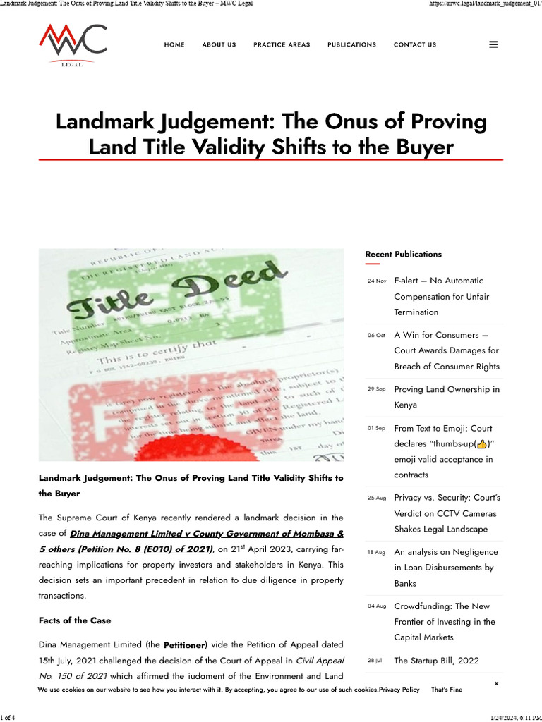Landmark Judgement The Onus of Proving Land Title Validity Shifts To ...