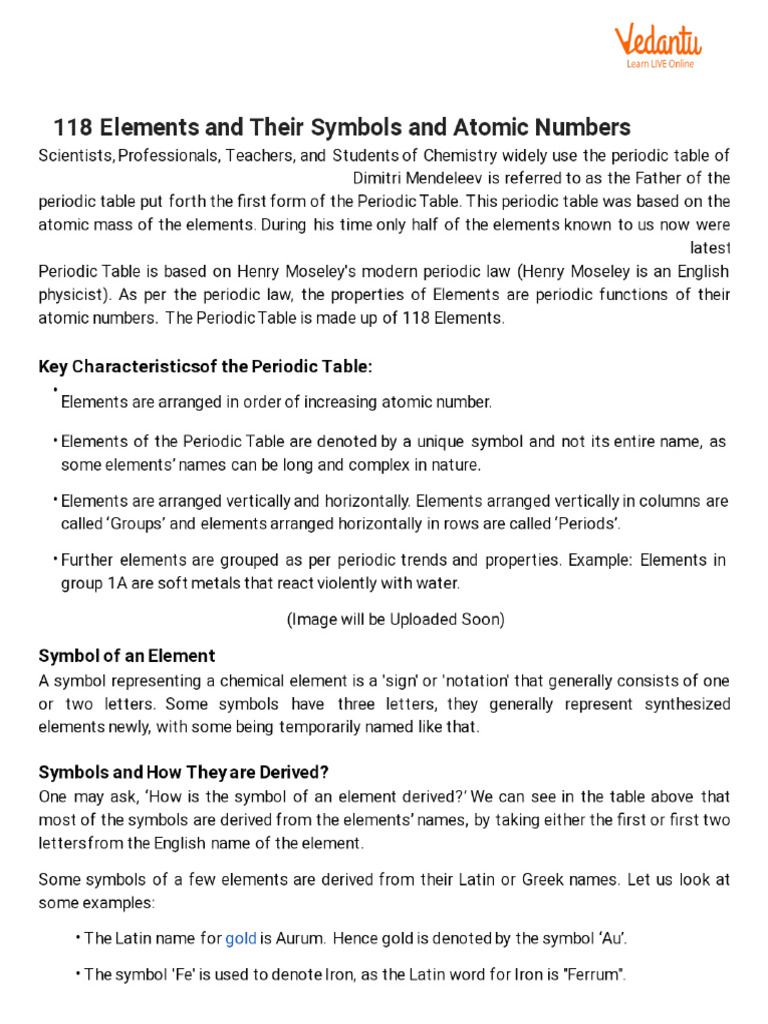 118 Elements and Their Symbols and Atomic Numbers | PDF